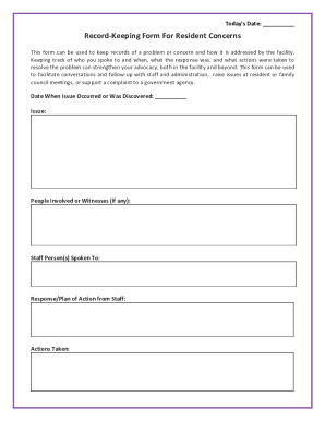 Fillable Online Resident Concern Record Keeping Form Fax Email Print ...