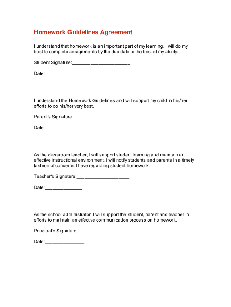 Fillable Online Homework Guidelines Agreement Fax Email Print - pdfFiller