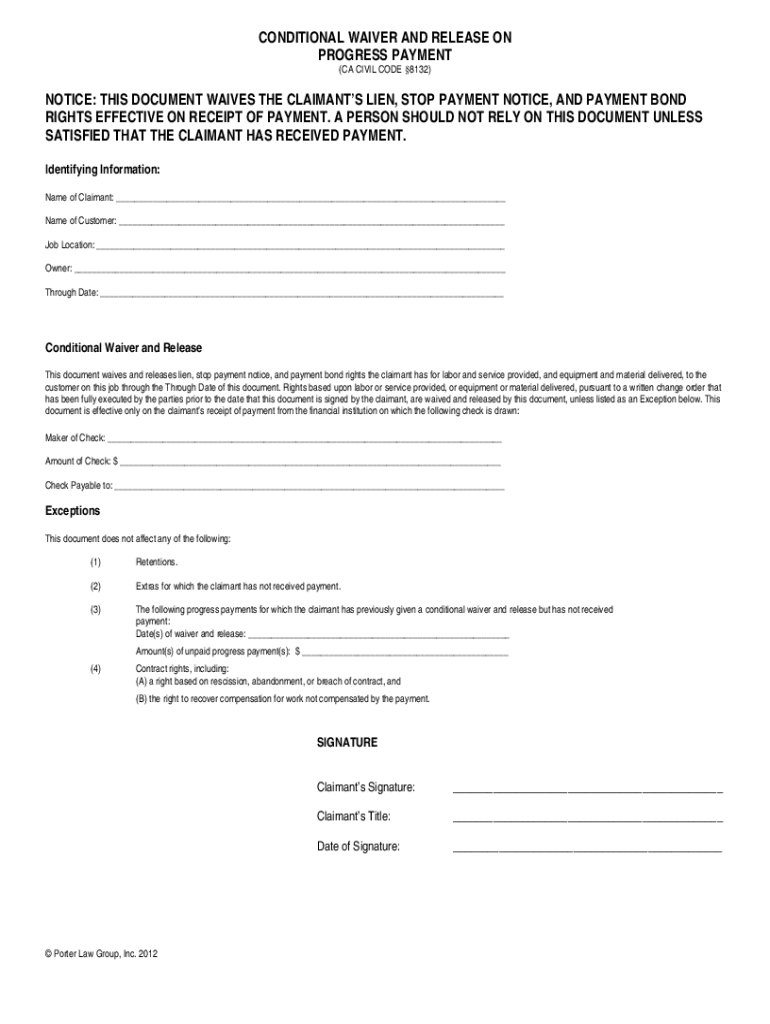Fillable Online NOTICE: THIS DOCUMENT WAIVES THE CLAIMANTS LIEN, STOP ...