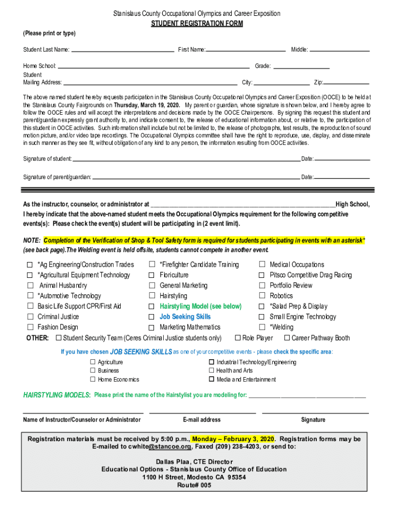 Fillable Online Stanislaus County Occupational Olympics and Career ...
