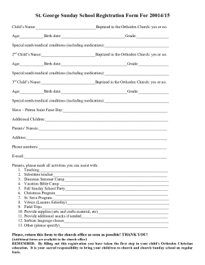 Fillable Online Sunday School Registration Form For 2014, 15.docx Fax ...