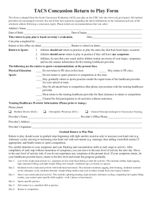 Fillable Online TACS Concussion Return to Play Form Fax Email Print ...