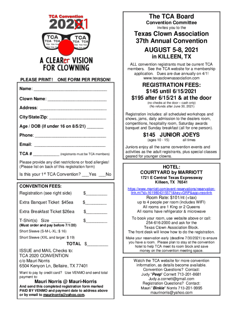 Fillable Online TEXAS CLOWN ASSOCIATION REGISTRATION SCHOLARSHIP ...