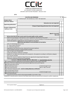 Fillable Online CCIL Concrete Audit Checklist excel draft J5 no ...