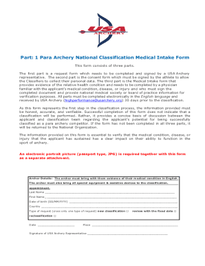 Fillable Online Part: 1 Para Archery National Classification Medical ...
