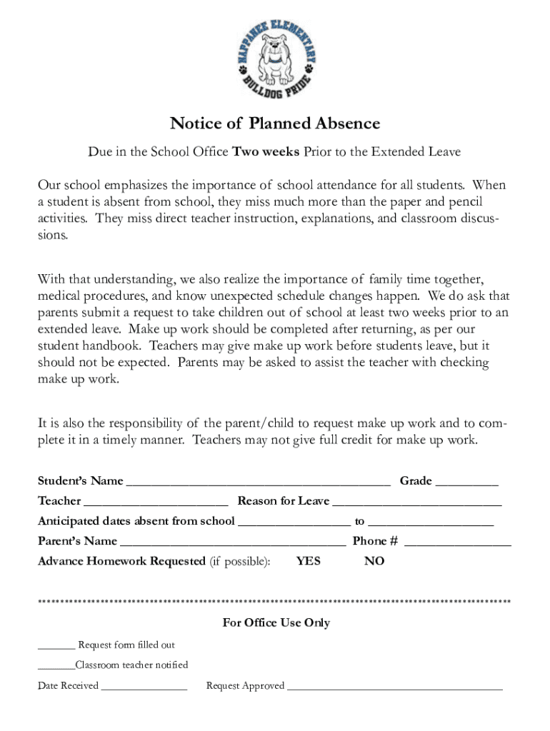 Fillable Online Notice of Planned Absence Fax Email Print - pdfFiller