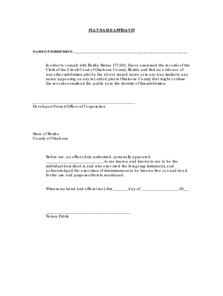 Fillable Online PLAT NAME AFFIDAVIT Fax Email Print - pdfFiller