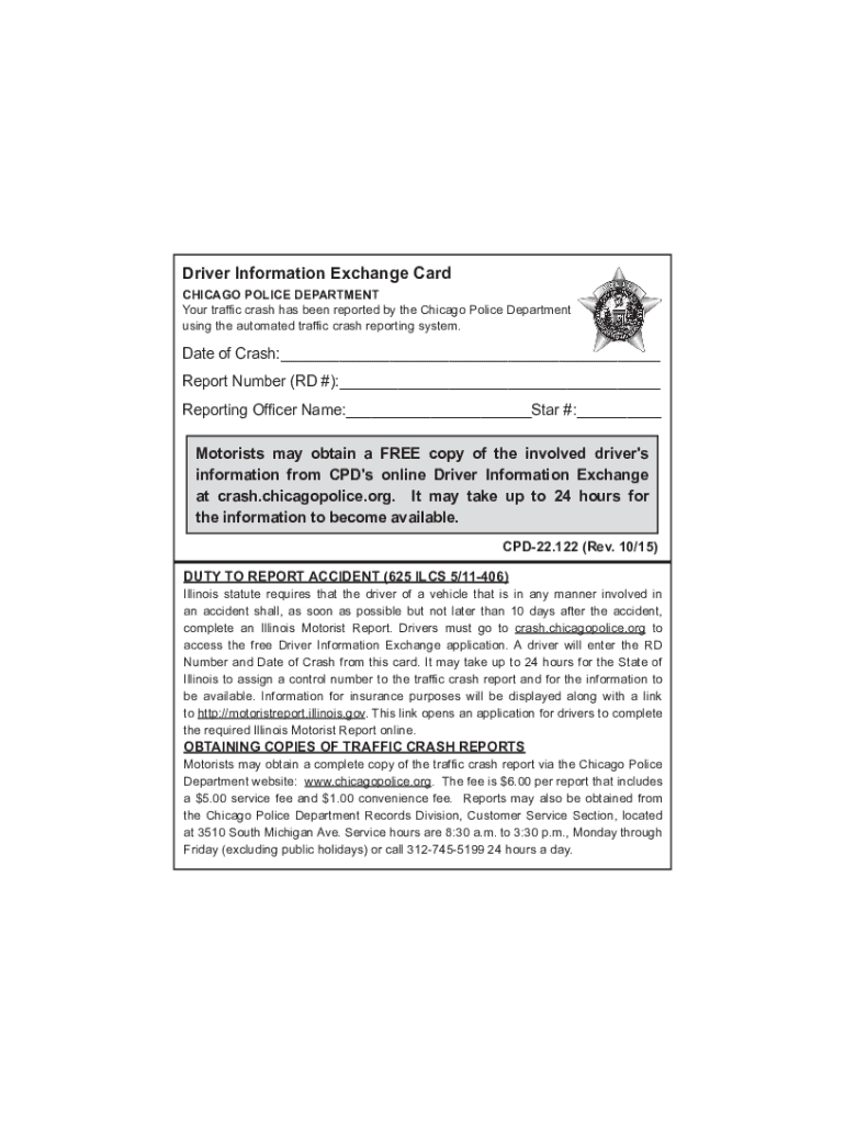 Fillable Online Driver Information Exchange Card - Chicago Police ...