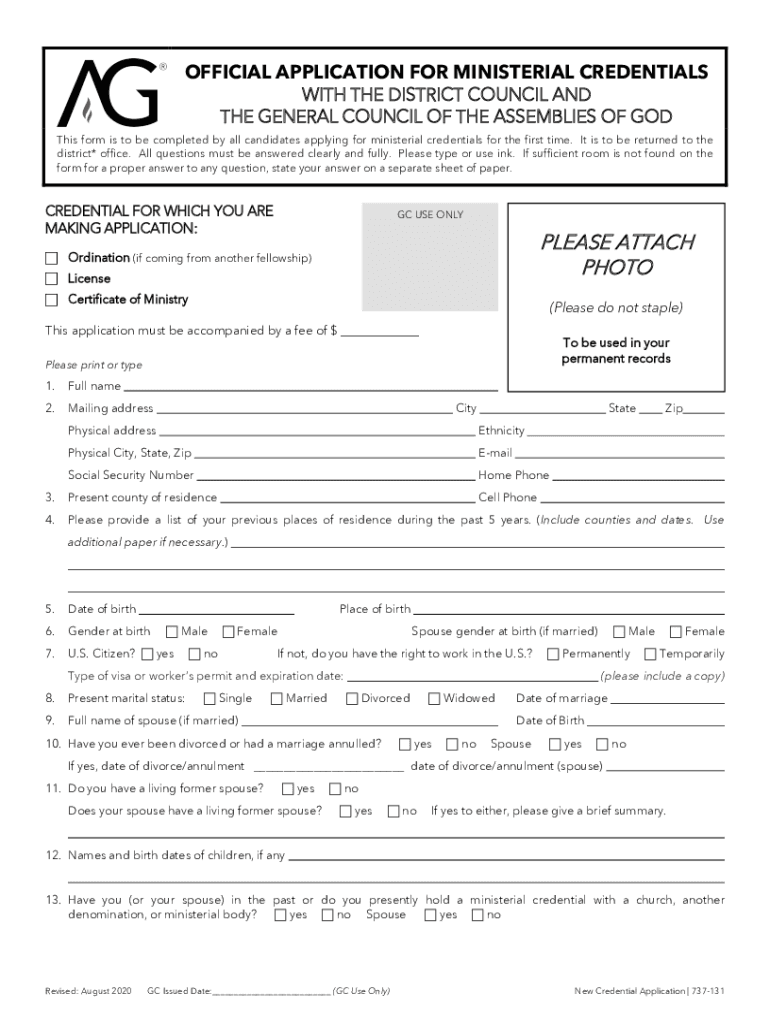 Fillable Online Minister - Application for Credentials Fax Email Print ...