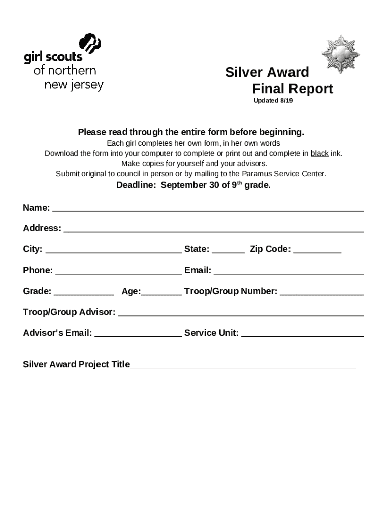 Silver Award Final Report - Girl Scouts Doc Template | pdfFiller