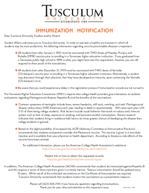 Fillable Online my tusculum IMMUNIZATION NOTIFICATION Fax Email Print ...