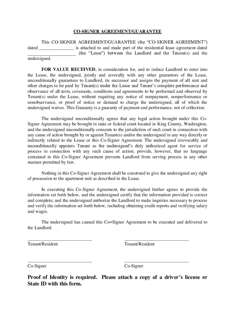 Fillable Online CO-SIGNER AGREEMENT/GUARANTEE Fax Email Print - pdfFiller