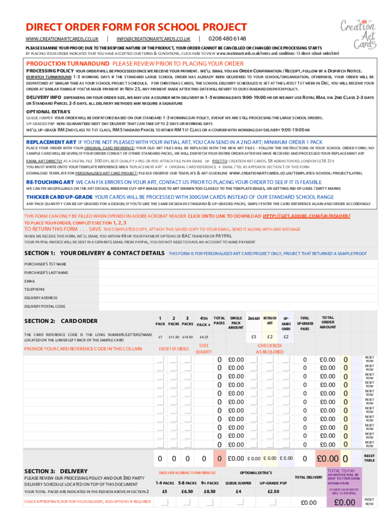 Fillable Online DIRECT ORDER FORM FOR SCHOOL PROJECT Fax Email Print ...