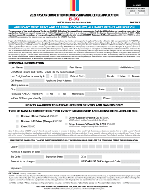 Fillable Online 2021 NASCAR COMPETITION MEMBERSHIP AND LICENSE ...