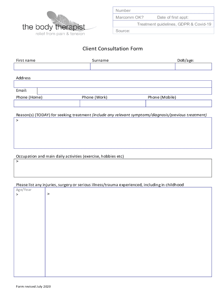 Fillable Online New client consultation form, July 2020 Fax Email Print ...