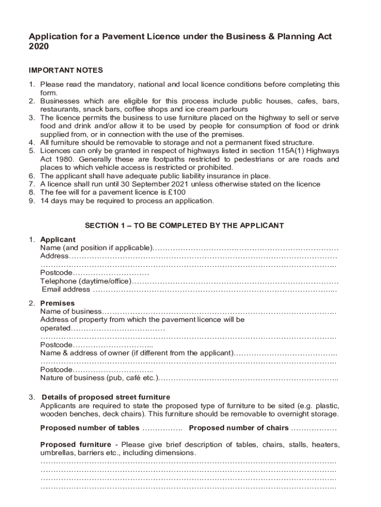 Fillable Online Application under Section 115e Of Highways Act 1980 for ...