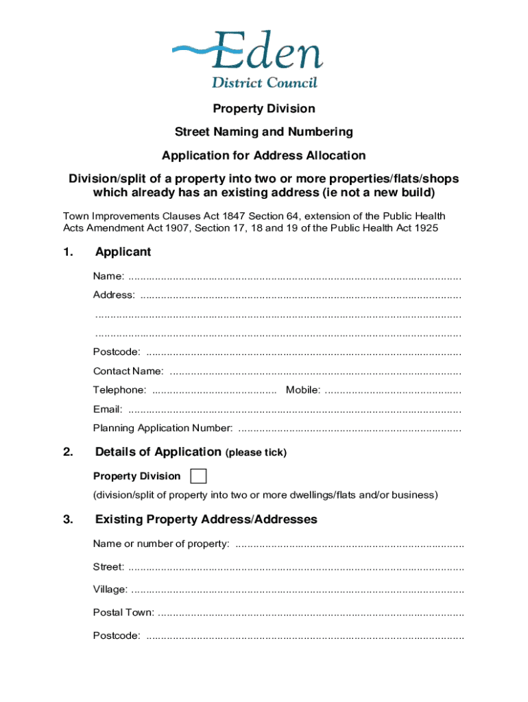 Fillable Online Property Merge/Division - Application for Address ...