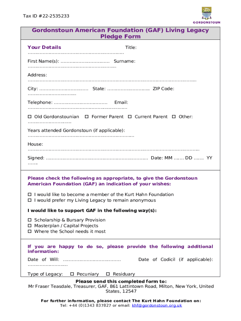 Gordonstoun American Foundation (GAF) Living Legacy Pledge ...