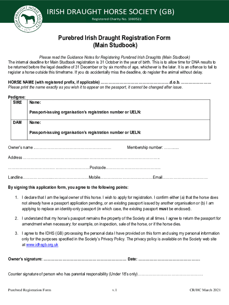 Fillable Online Purebred Irish Draught Registration Form Fax Email ...