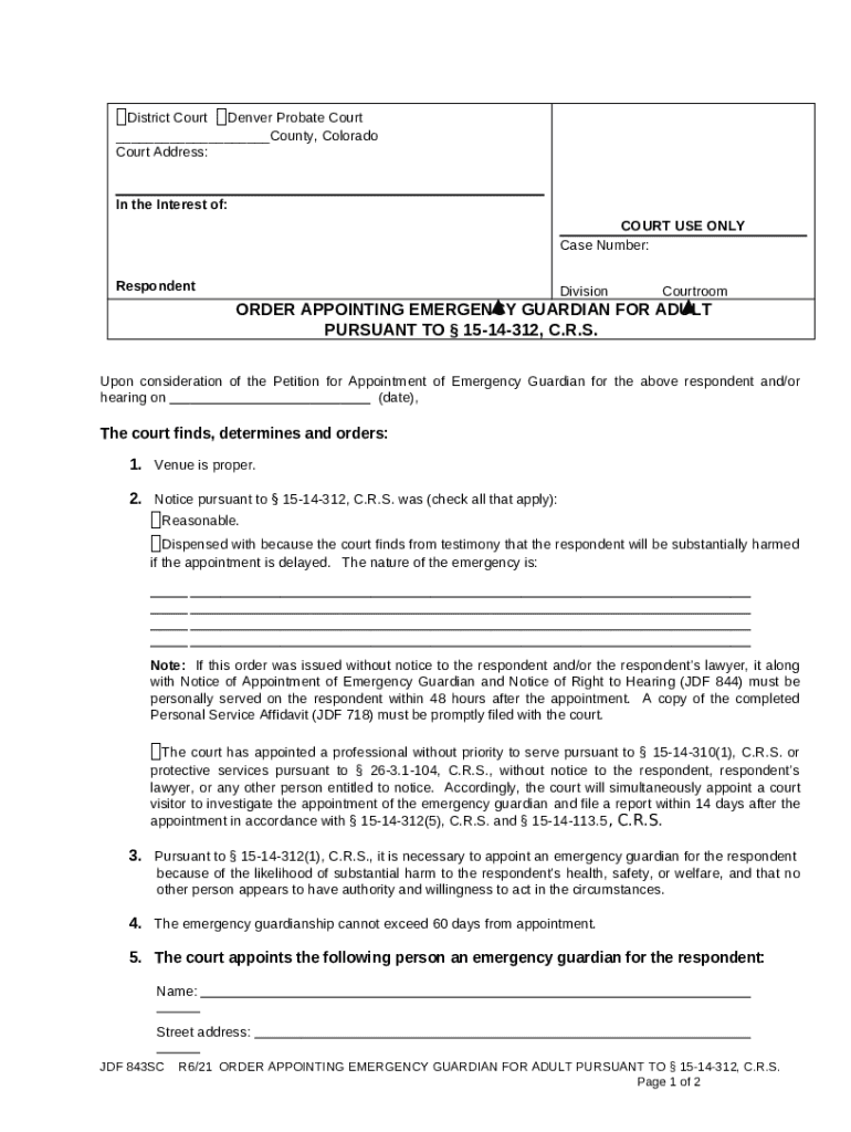 ORDER APPOINTING TEMPORARY GUARDIAN FOR MINOR PURSUANT TO 15 ... Doc Template | pdfFiller