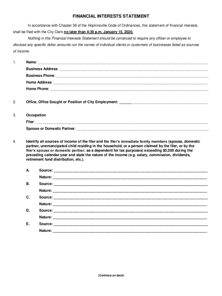 Fillable Online FINANCIAL INTERESTS STATEMENT Fax Email Print - pdfFiller