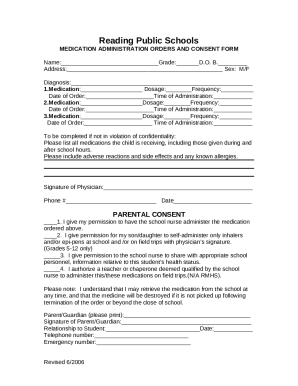 MEDICATION ADMINISTRATION ORDERS AND CONSENT Doc Template | pdfFiller