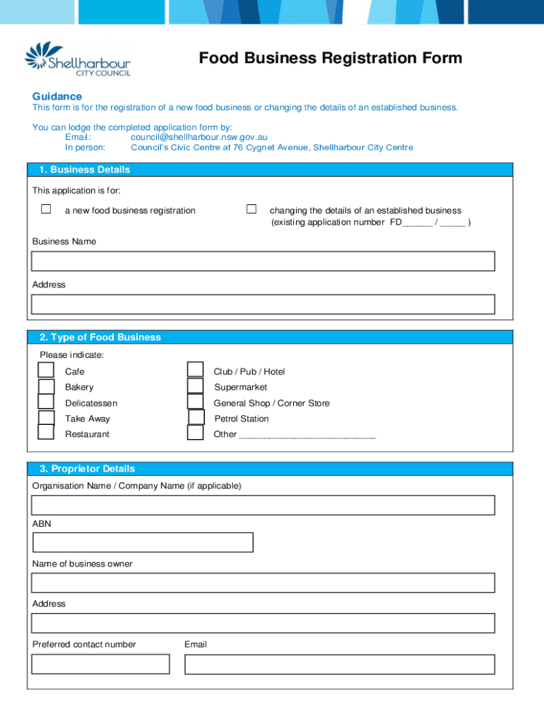 Fillable Online This form is for the registration of a new food ...