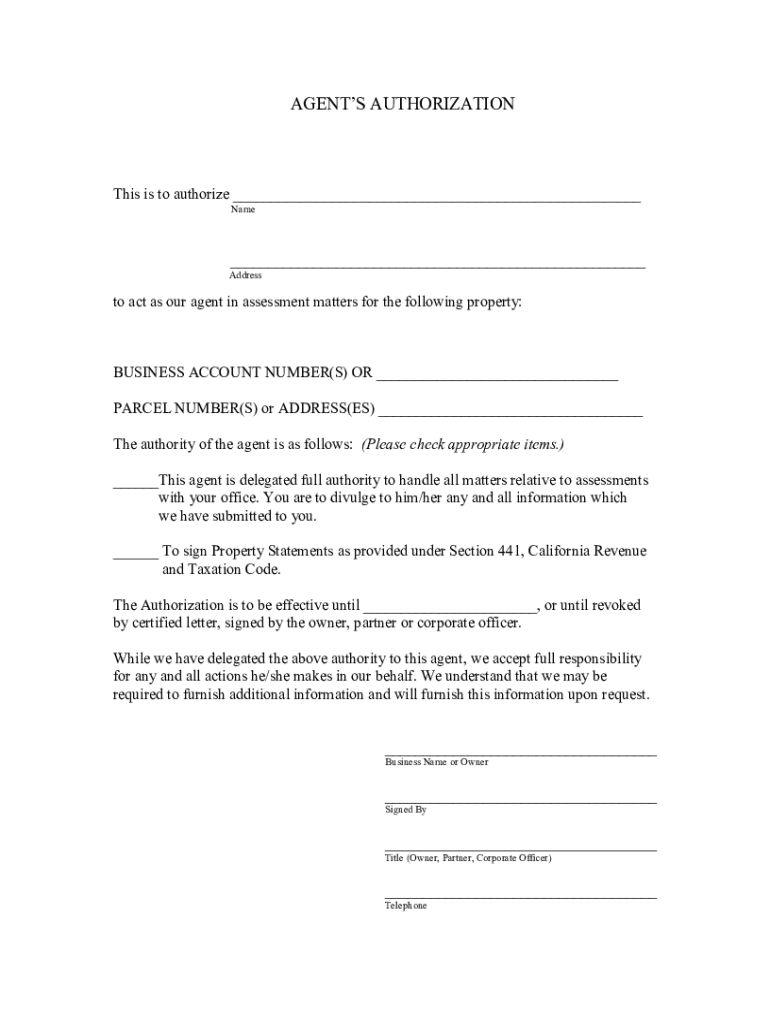 Fillable Online AGENT'S AUTHORIZATION Fax Email Print - pdfFiller