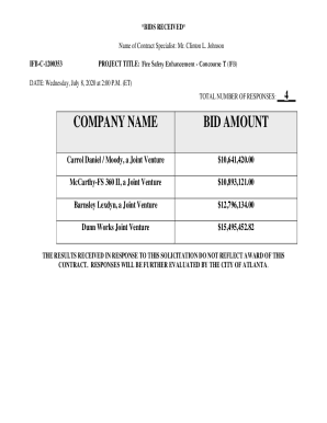 Fillable Online IFB-C-1200353, Bid Tab Form Fax Email Print - pdfFiller
