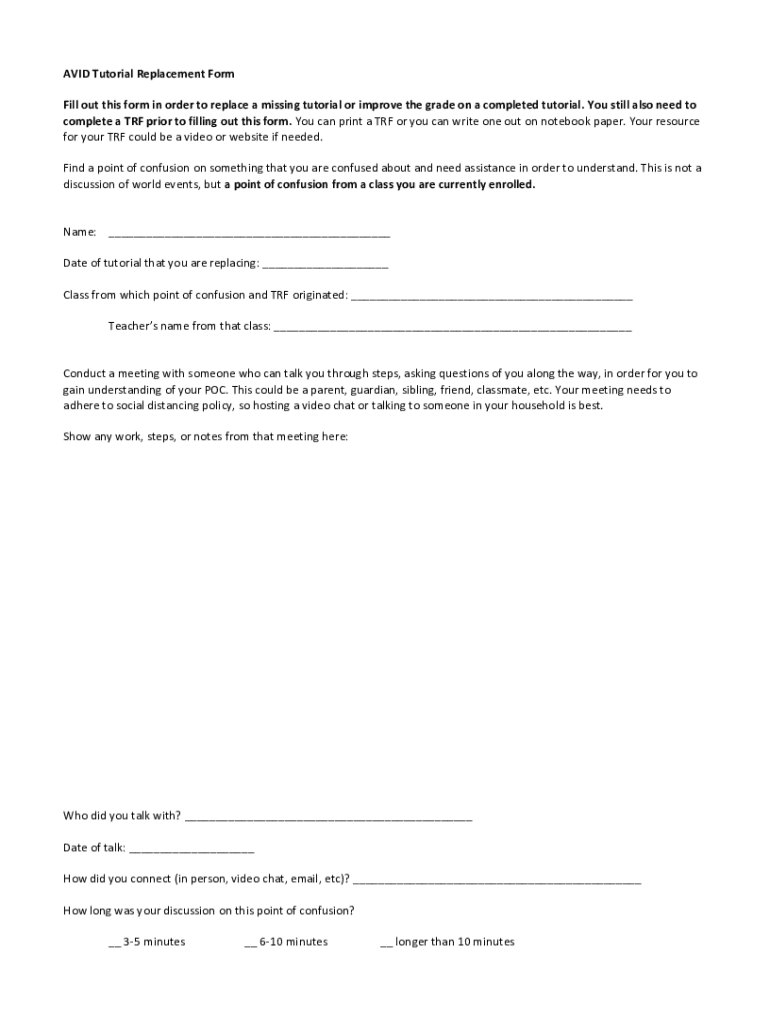 Fillable Online AVID Tutorial Replacement Form Fax Email Print - pdfFiller