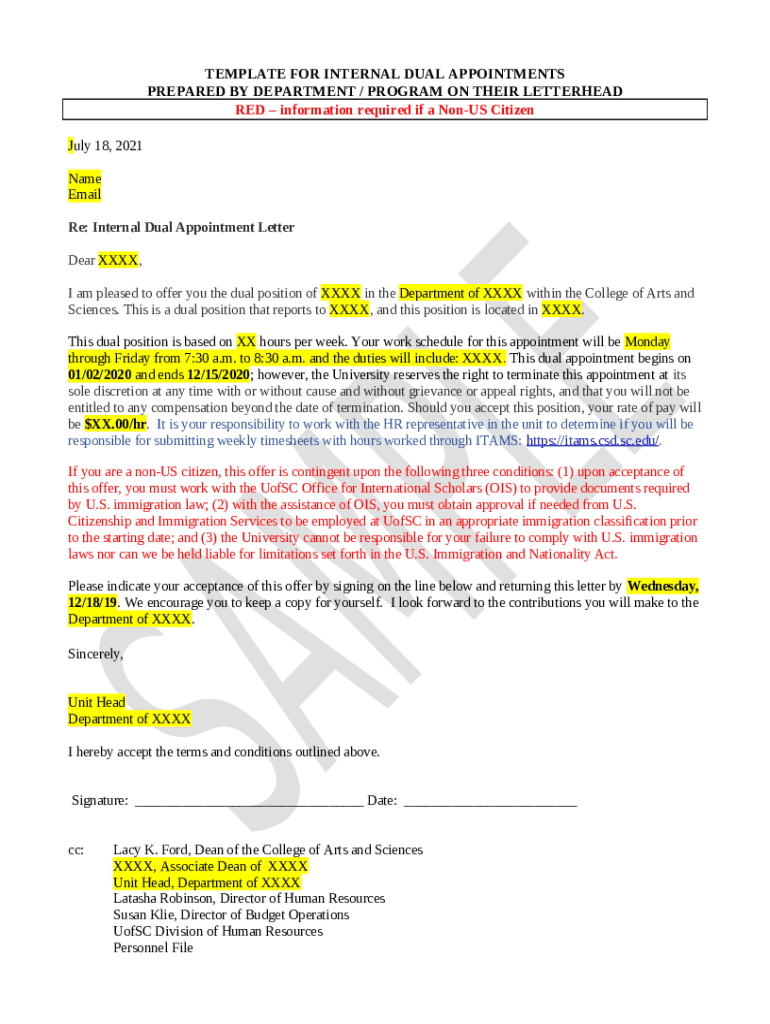 TEMPLATE FOR INTERNAL DUAL APPOINTMENTS Doc Template | pdfFiller