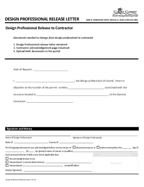 Fillable Online DESIGN PROFESSIONAL RELEASE LETTER Fax Email Print ...