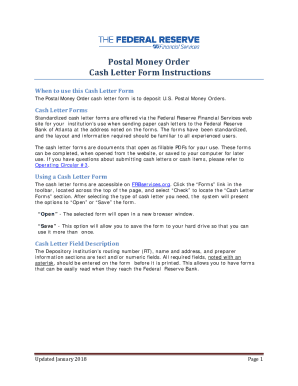 Fillable Online Postal Money Order Cash Letter Form Instructions ...