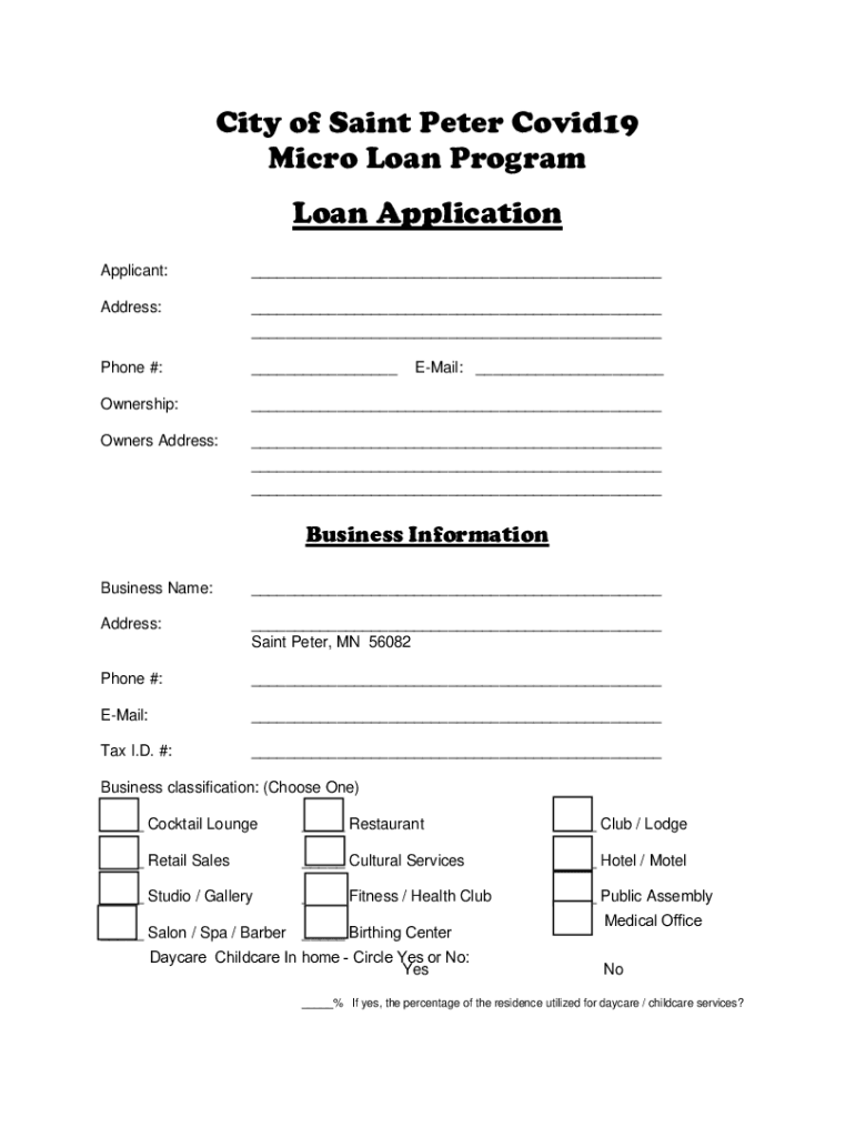 Fillable Online City of Saint Peter Covid19 Micro Loan Program Loan ...