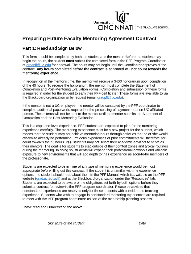 Preparing Future Faculty Mentoring Agreement Contract - grad uc Doc ...