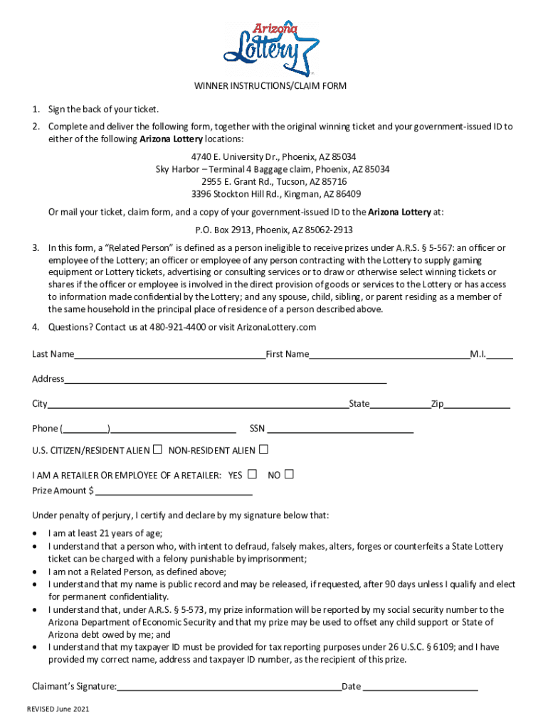 Fillable Online WINNER INSTRUCTIONS/CLAIM FORM Fax Email Print - pdfFiller