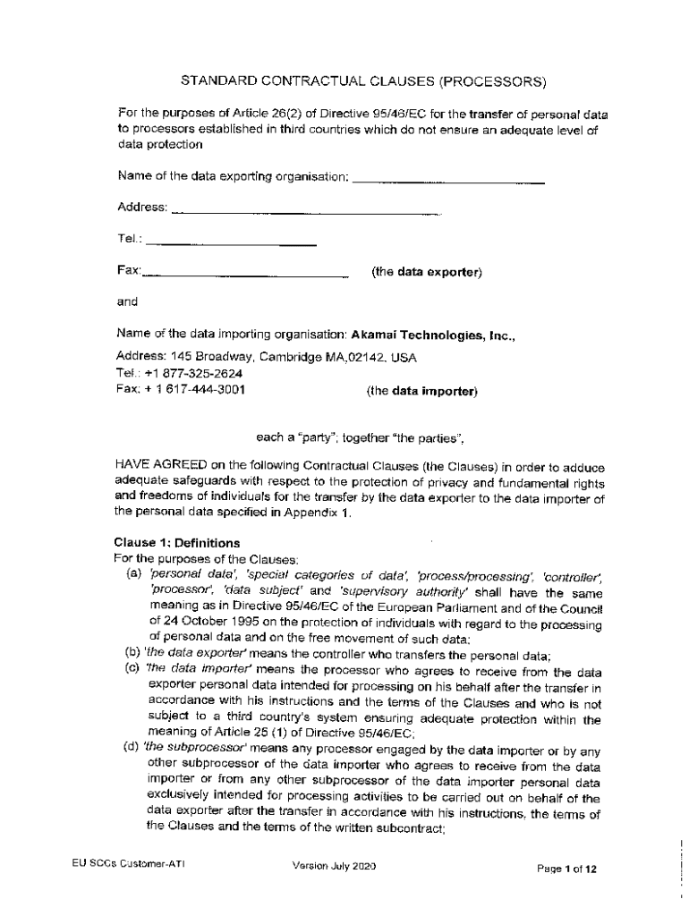 Fillable Online STANDARD CONTRACTUAL CLAUSES (CONTROLLER TO ...