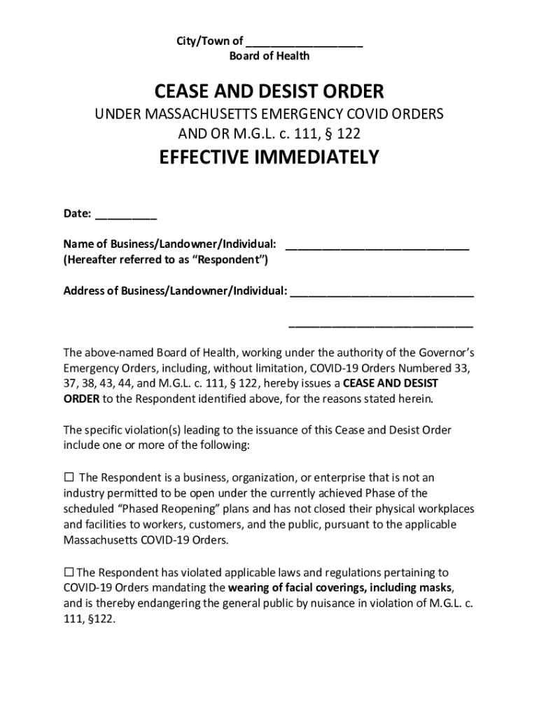 Fillable Online PDF cease and desist order - Massachusetts Association ...