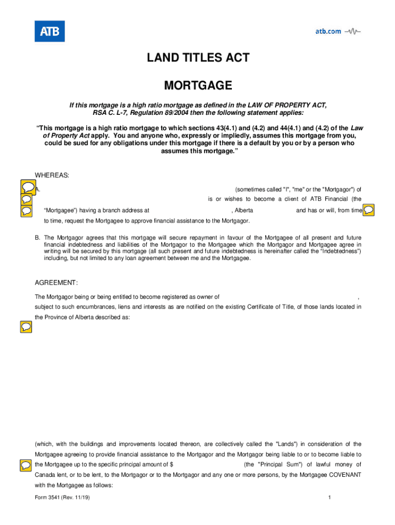Fillable Online LAND TITLES ACT MORTGAGE - ATB Financial Fax Email Print - pdfFiller
