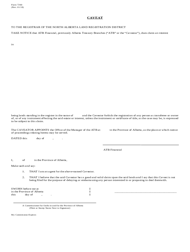7260 (Rev. 2018-01) - Caveat Blank Doc Template | pdfFiller