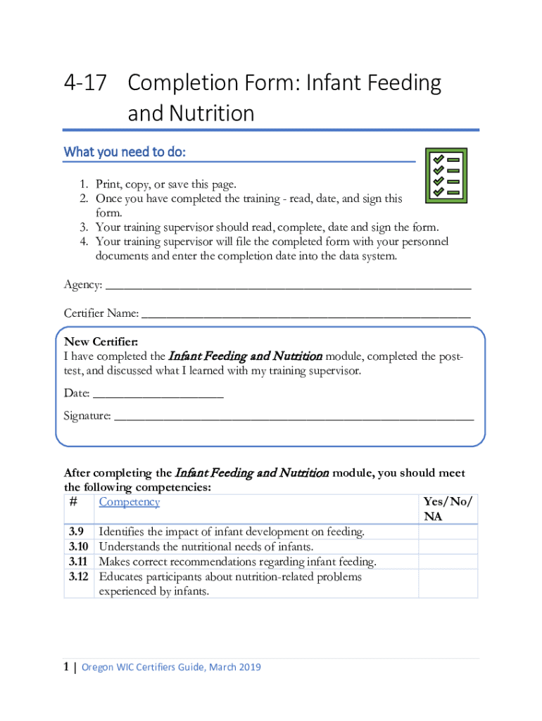 Fillable Online 4-17.2 Infant Feeding and Nutrition Completion Form Fax ...