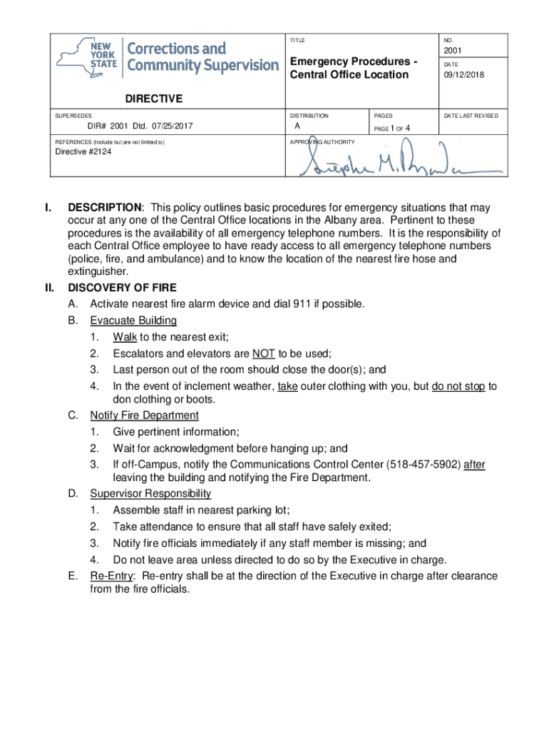 Fillable Online doccs ny DIRECTIVE Emergency Procedures - Central ...