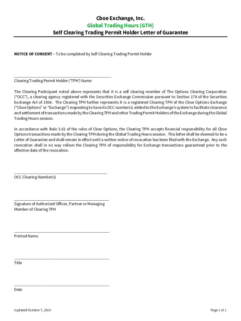Fillable Online Clearing Participant Letter of Guarantee - Cboe Global ...