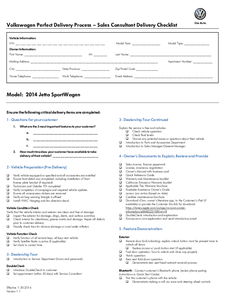 Fillable Online Car PDI Checklist. Pre Delivery Car Booking, Inspection ...
