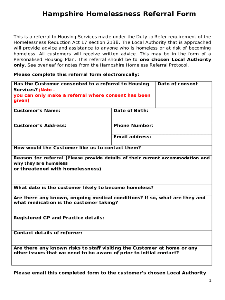 Homelessness - Referral Doc Template | pdfFiller
