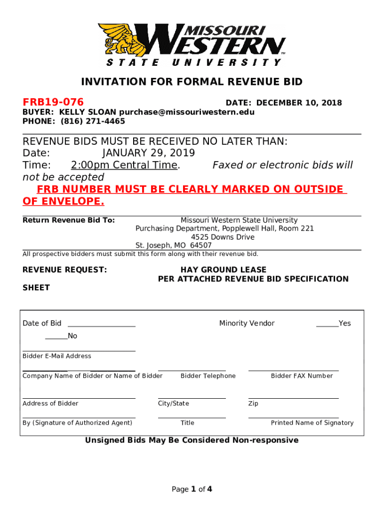 INVITATION FOR AL REVENUE BID Doc Template | pdfFiller