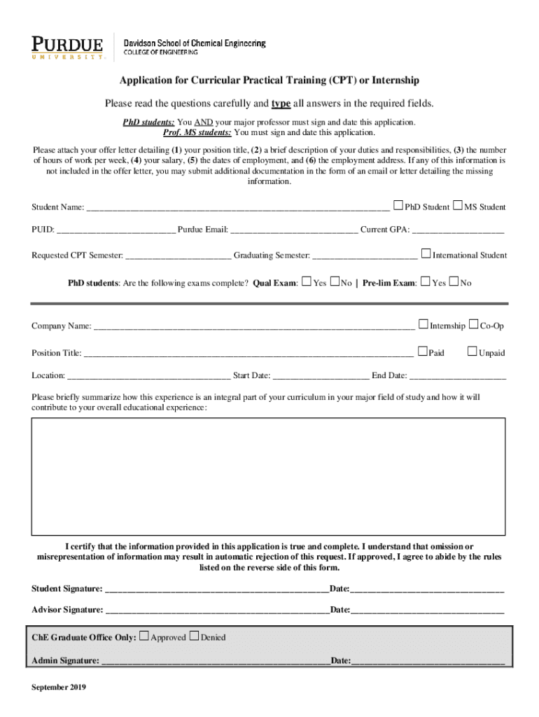 Fillable Online engineering purdue CPT Application Form - Purdue ...