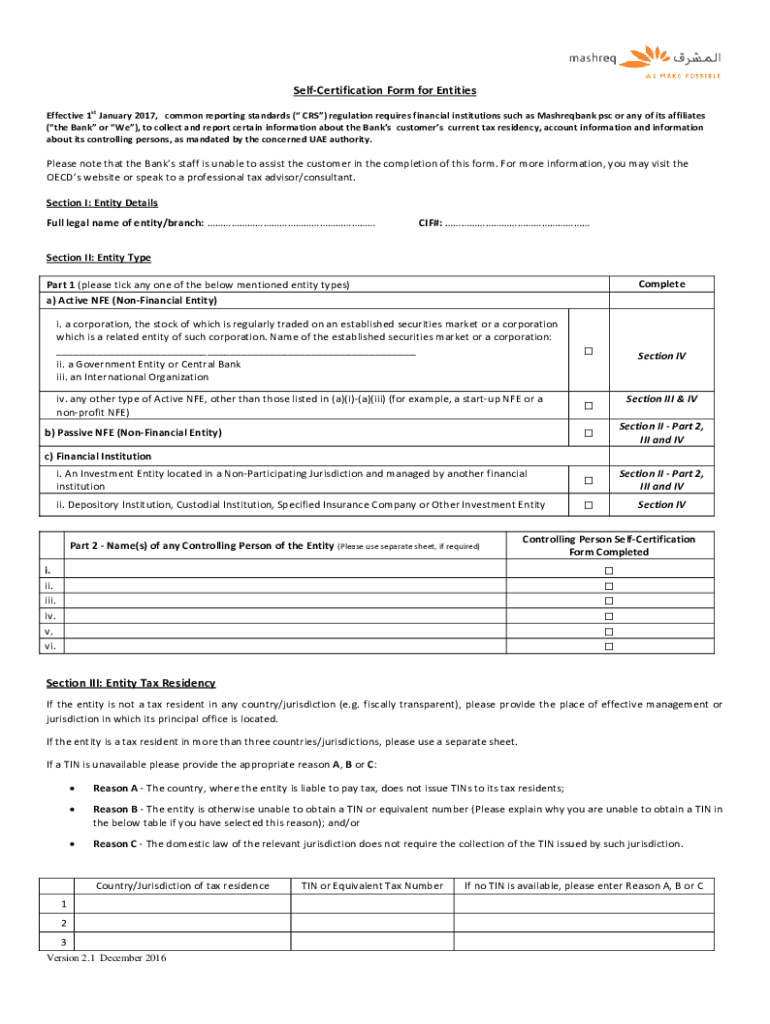 Fillable Online Effective 1st January 2017, common reporting standards ...