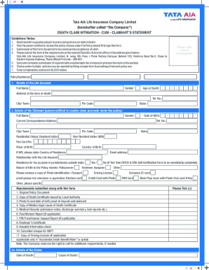 Fillable Online TALIC- Death claim form - 15122017 (New Logo).cdr Fax ...