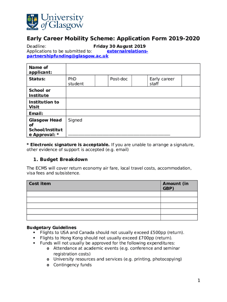 Early Career Mobility Scheme: Application 2019-2020 ... Doc Template ...